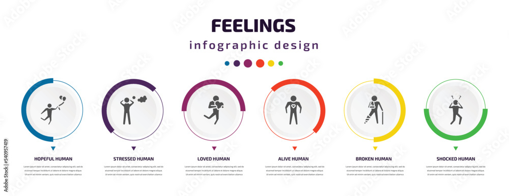 feelings infographic element with icons and 6 step or option. feelings ...
