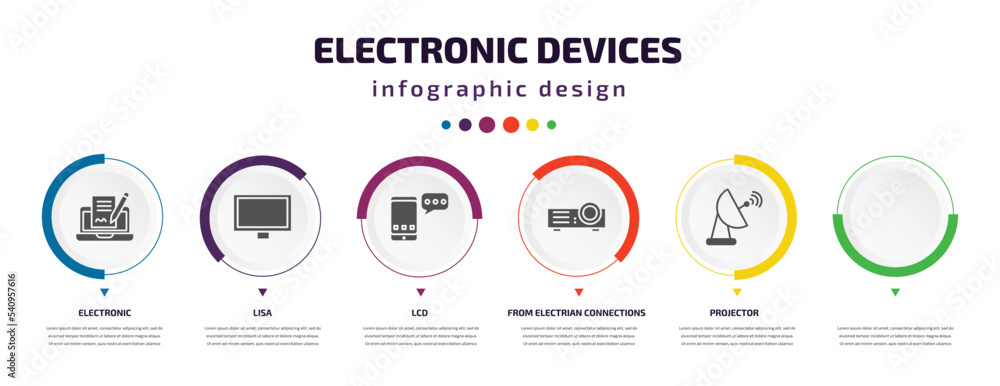electronic devices infographic element with icons and 6 step or option ...