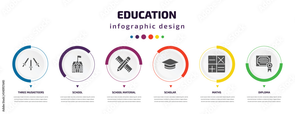 education infographic element with icons and 6 step or option ...
