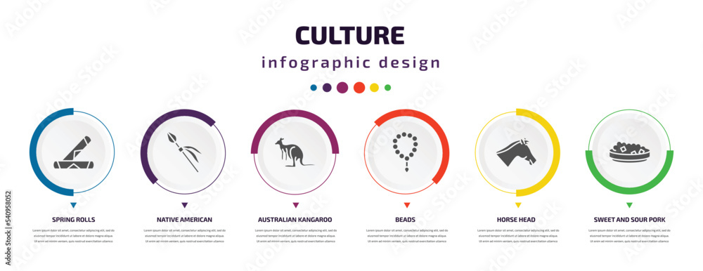culture infographic element with icons and 6 step or option. culture ...
