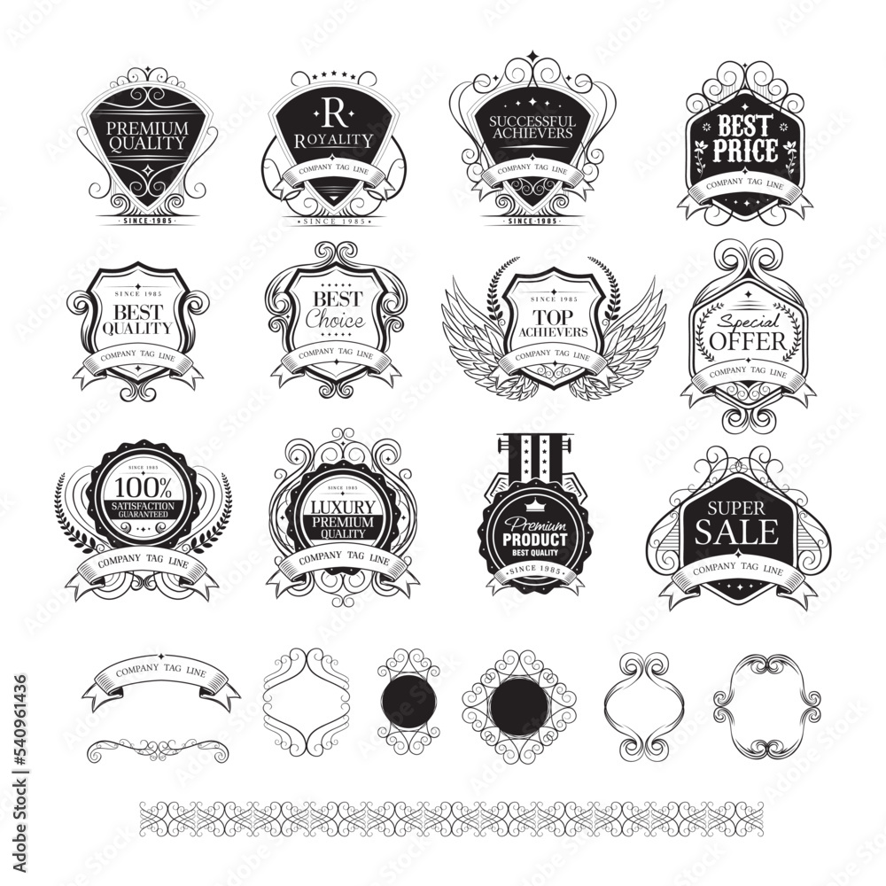 12 Labels and Logotypes design set. Retro Typography, Premium Quality ...