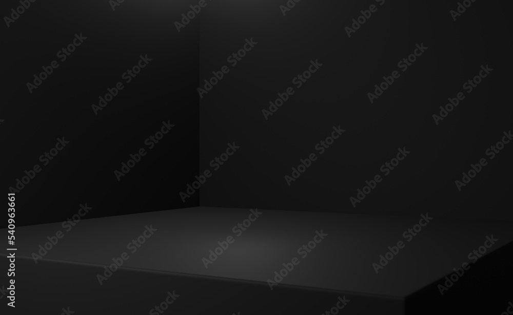 Black room corner background. Empty dark scene with angle. Blank wall ...