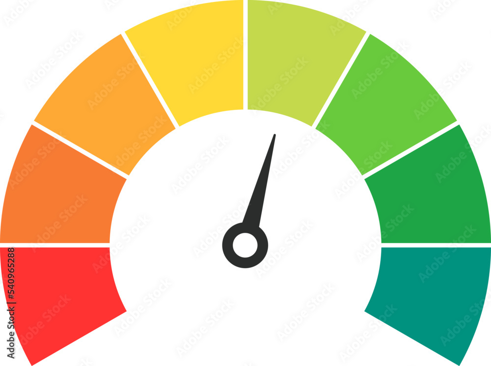 Vector speedometer meter with arrow for dashboard with green, yellow ...