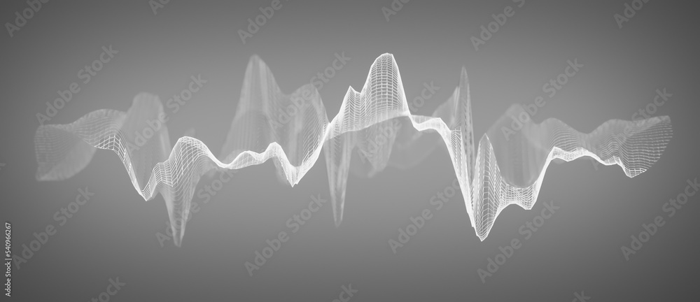Illustration of white gray abstract wireframe sound waves ...