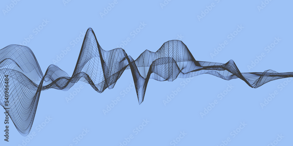Illustration of blue abstract wireframe sound waves, visualization of ...