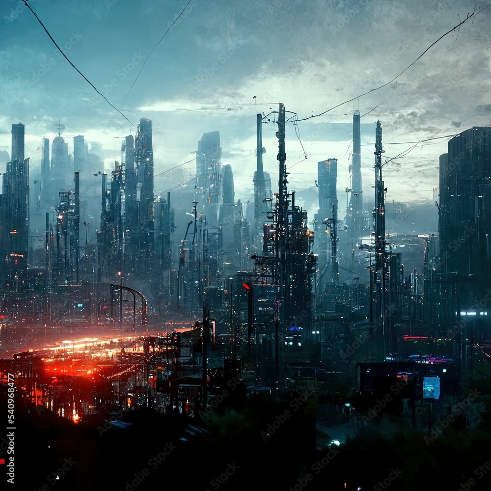 AI generated digital art of a post-apocalyptic futuristic city with ...
