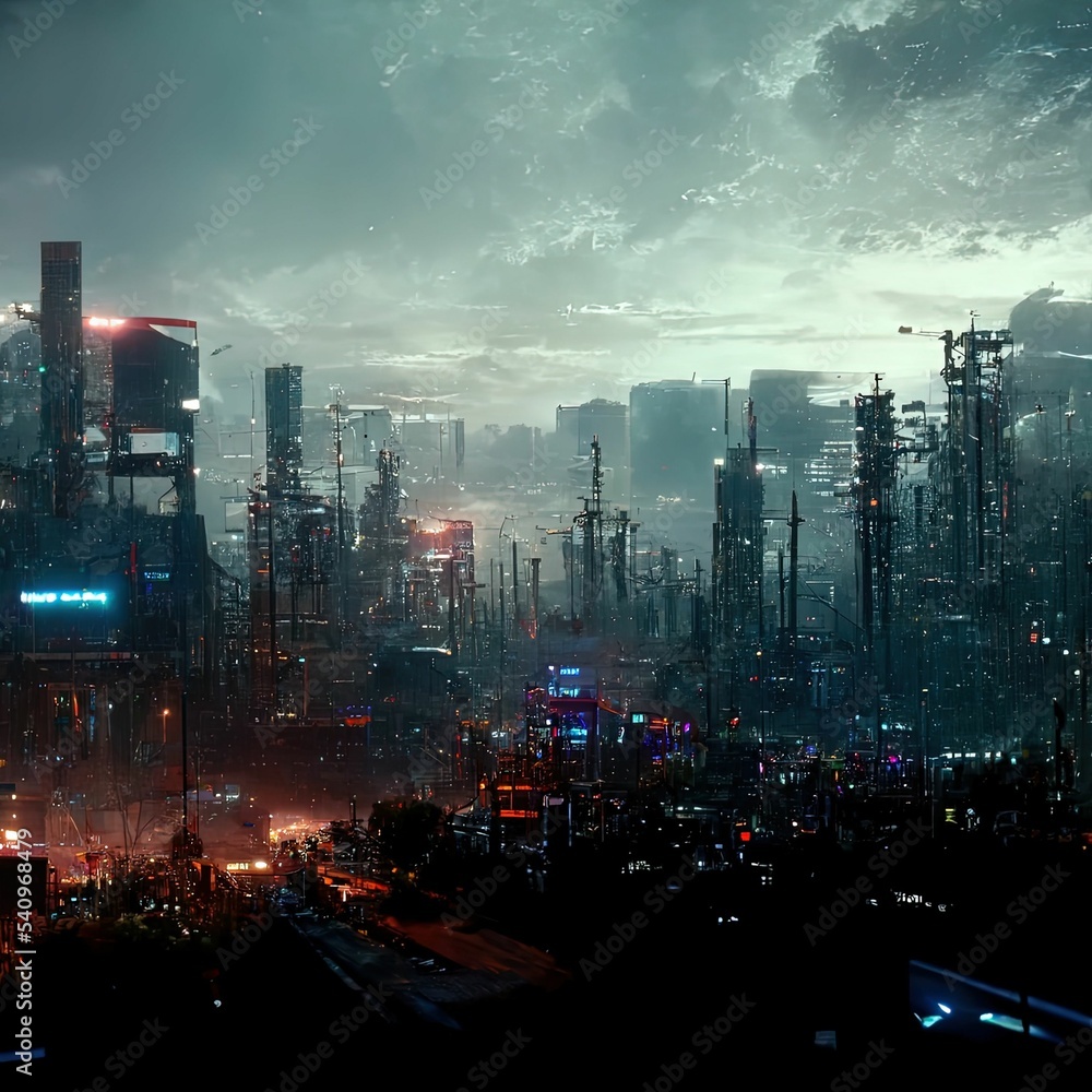 AI generated digital art of a post-apocalyptic futuristic city with ...