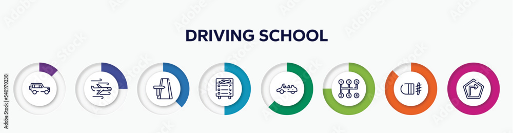 Vetor de infographic element with driving school outline icons ...
