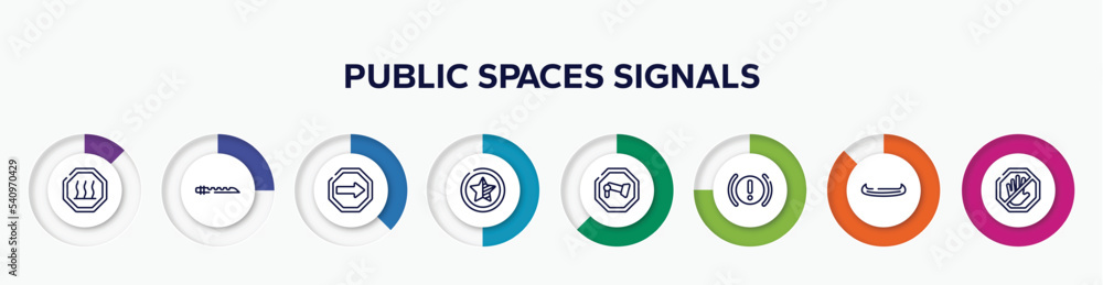 infographic element with public spaces signals outline icons. included ...