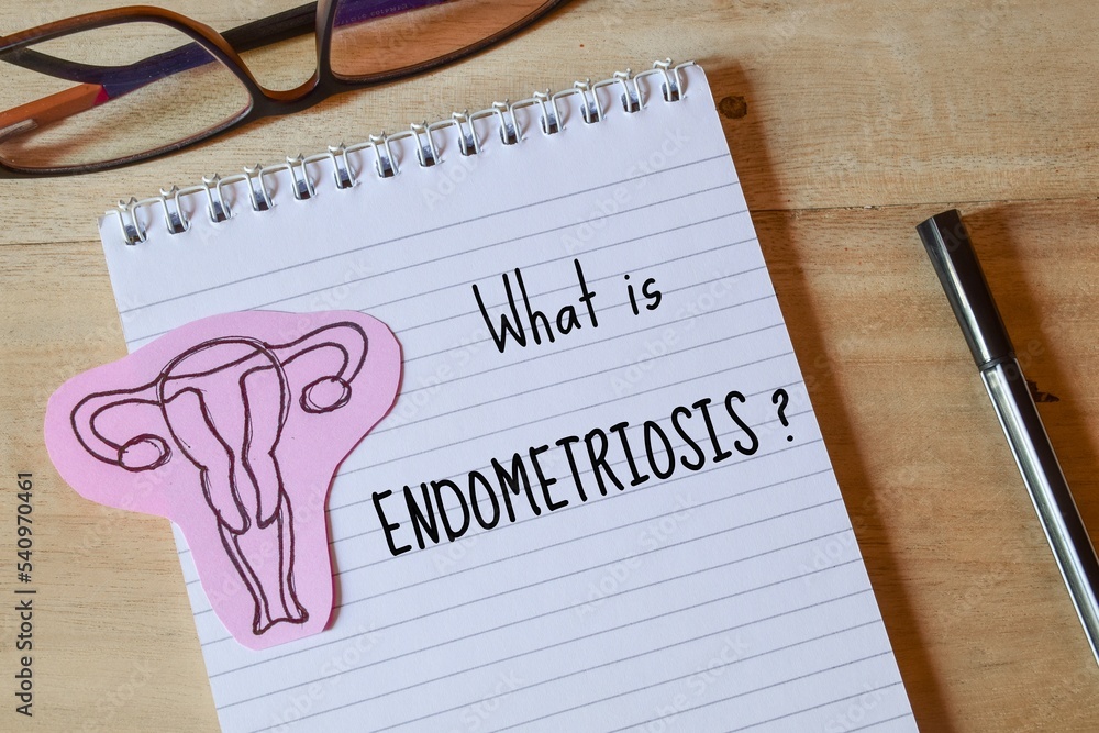 Notepad with the question what is Endometriosis and hand drawn female ...