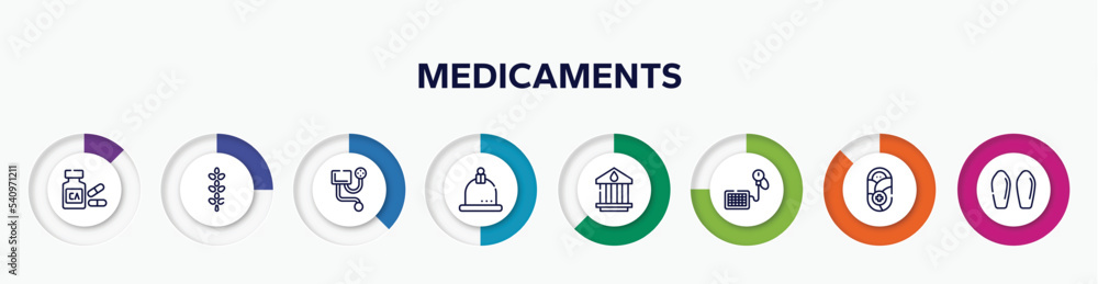 infographic element with medicaments outline icons. included calcium ...