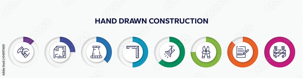 infographic element with hand drawn construction outline icons ...