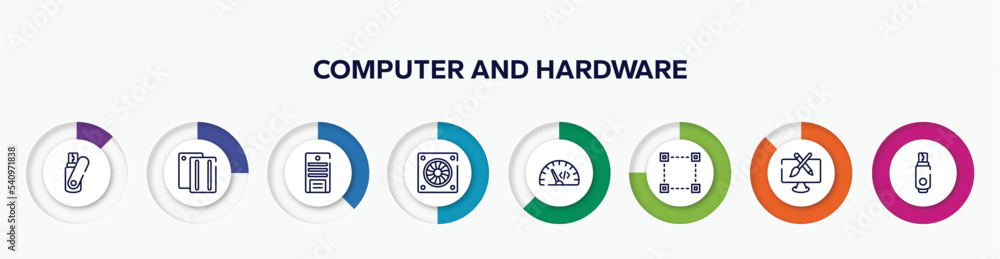 Vetor de infographic element with computer and hardware outline icons ...
