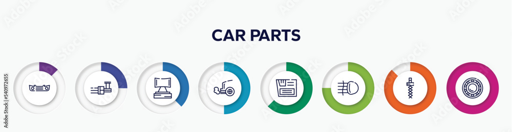 infographic element with car parts outline icons. included car bumper ...