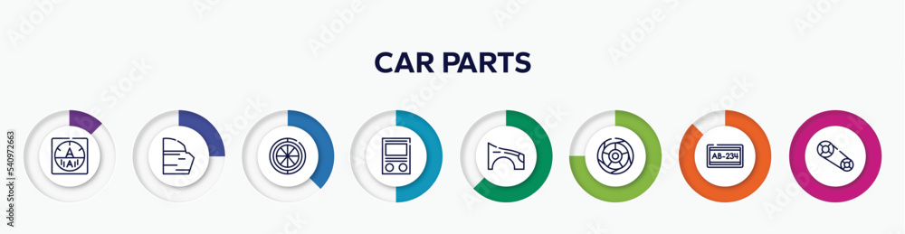infographic element with car parts outline icons. included car ammeter ...