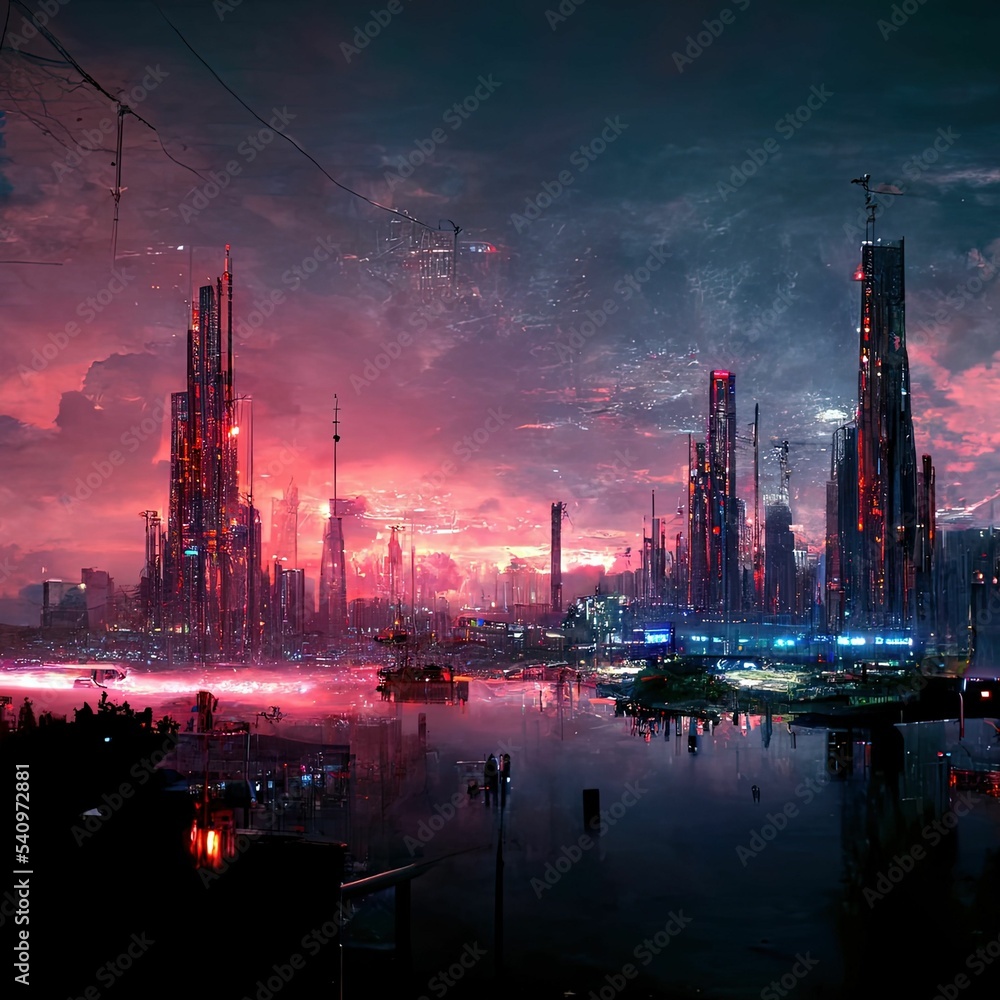 AI generated digital art of a post-apocalyptic futuristic city with ...