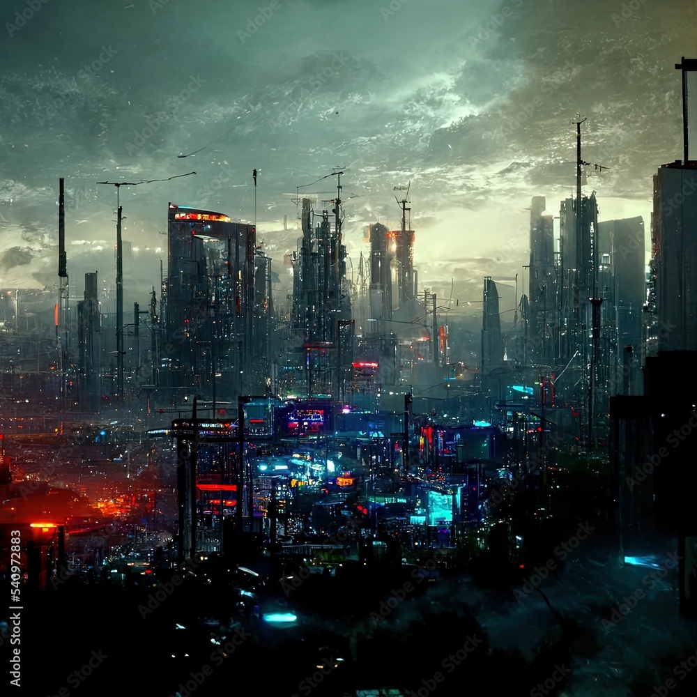 AI generated digital art of a post-apocalyptic futuristic city with ...