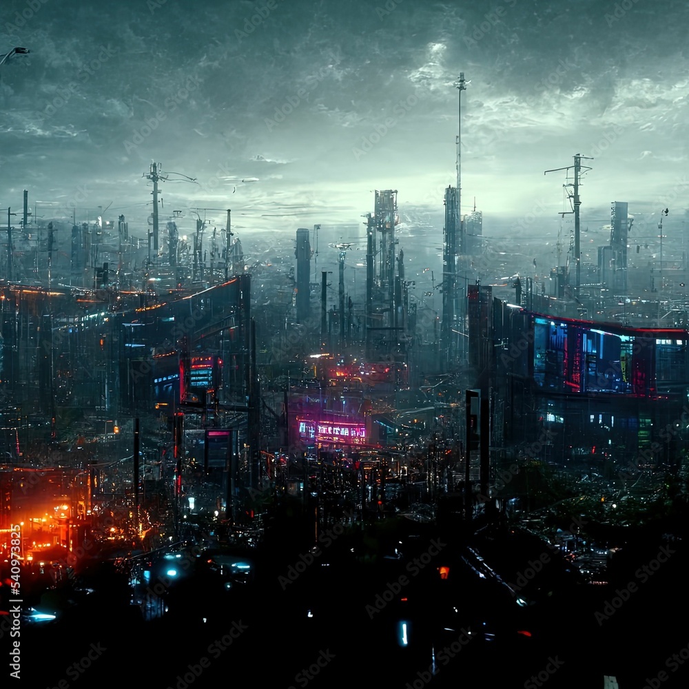 AI generated digital art of a post-apocalyptic futuristic city with ...