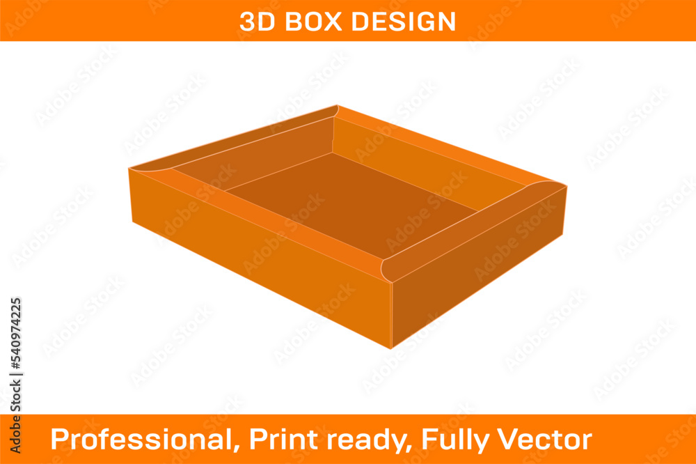 Double wall tray box, Trays with lid cover dieline template and 3D ...
