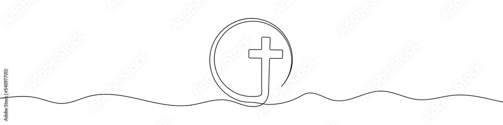 Continuous line drawing of christian cross. Religious cross one line ...
