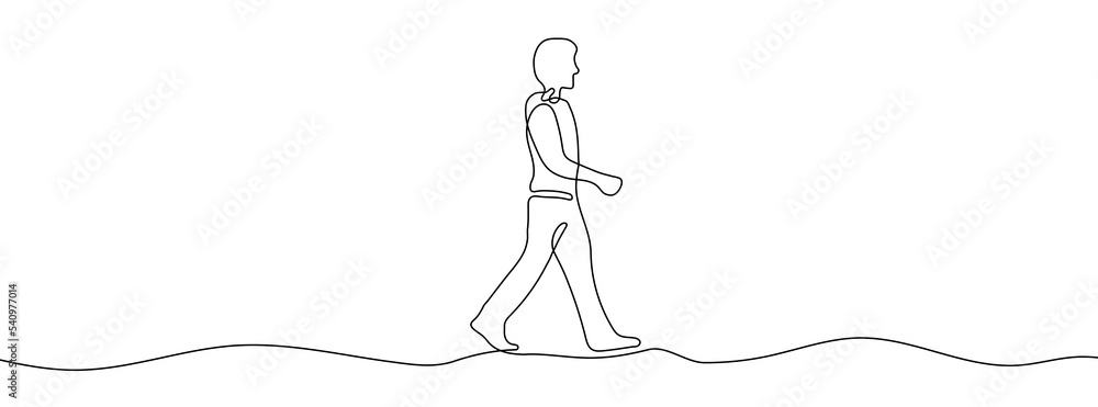 Continuous linear drawing of walking person. Vector illustration ...