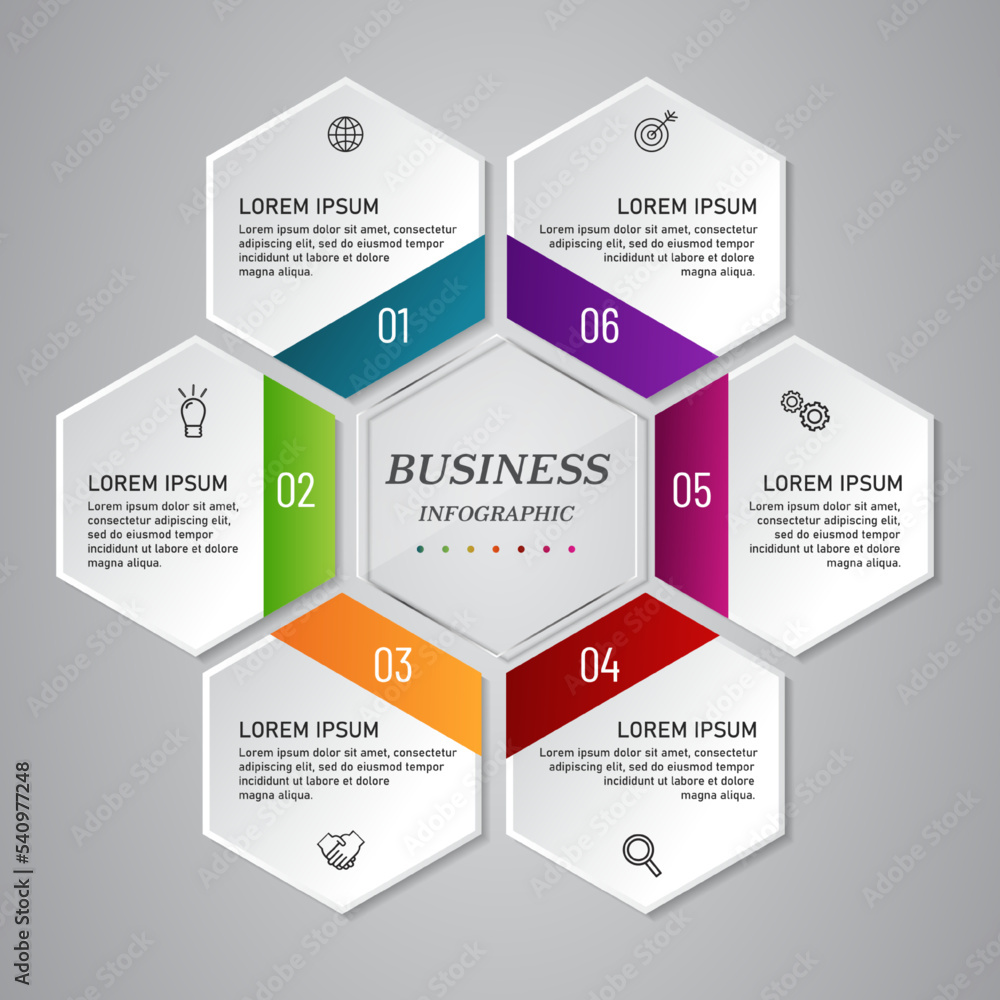 6 steps business infographic 3 d, hexagon style, Glass design, can be ...