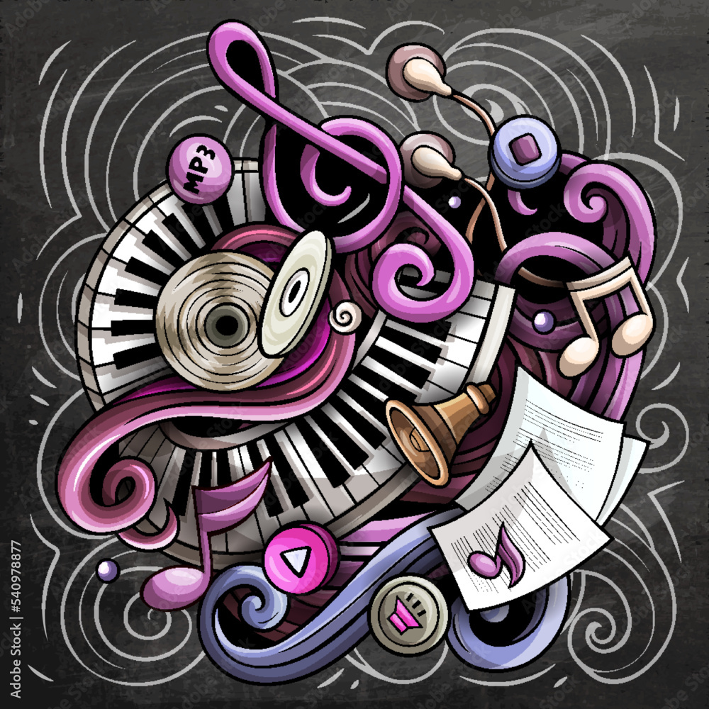 Music hand drawn vector doodles illustration. Musical poster design ...