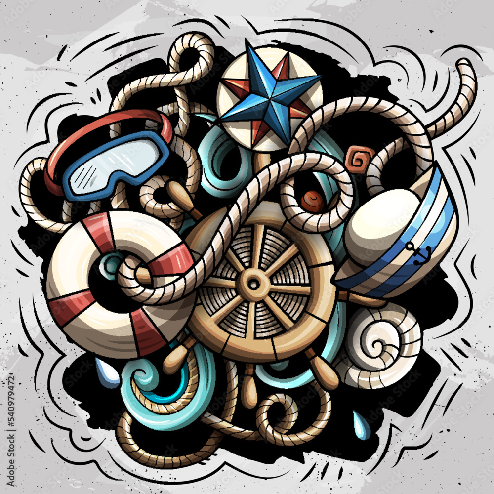 Nautical cartoon vector illustration. Stock Vector | Adobe Stock