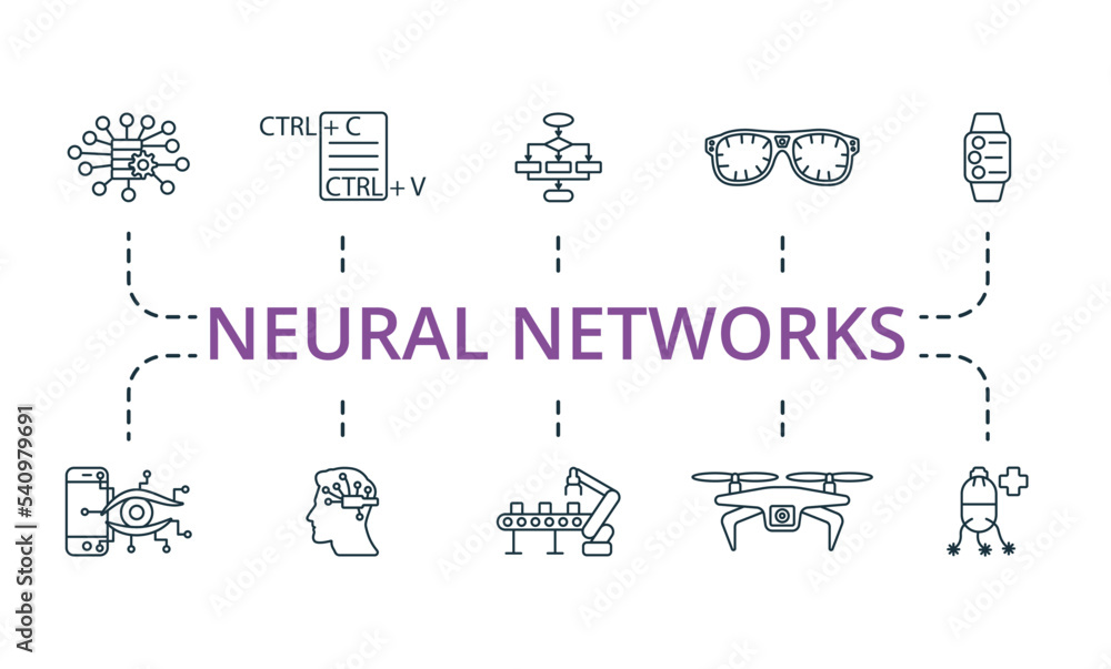Neural Networks icon set. Monochrome simple Neural Networks icon ...