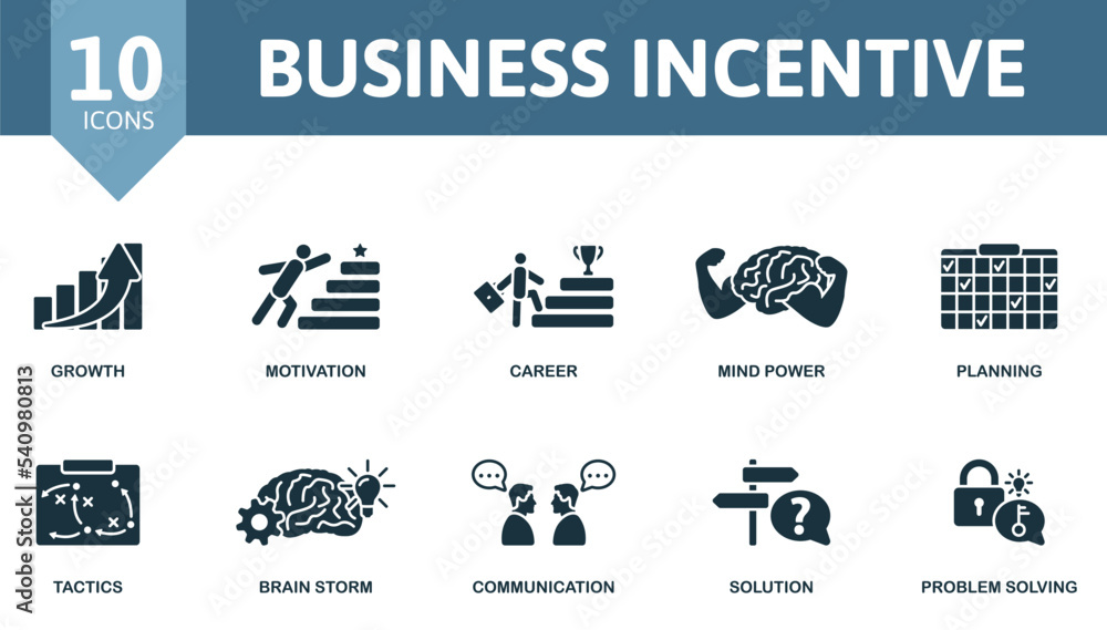Business Incentive icon set. Monochrome simple Business Incentive icon ...