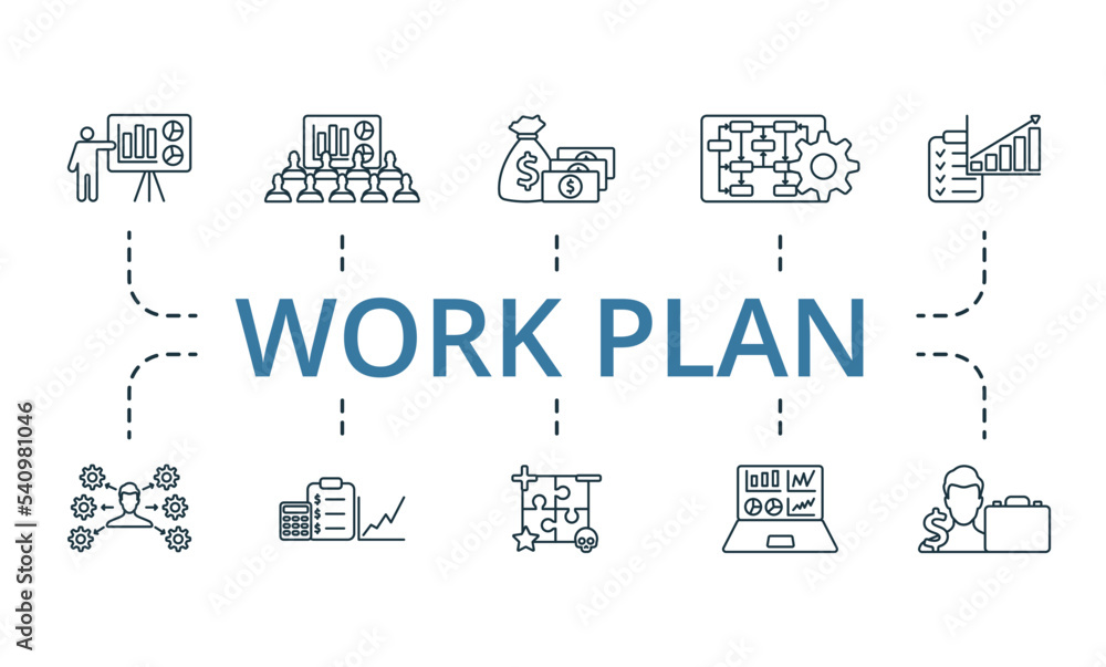Work Plan icon set. Monochrome simple Work Plan icon collection ...