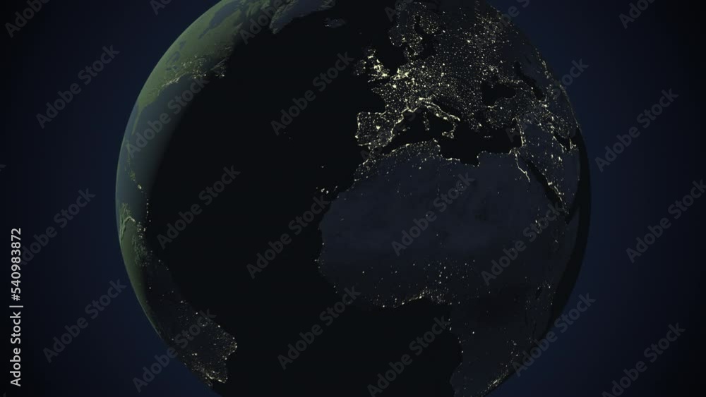 Seamless looping animation of the earth at night zooming in to the 3d ...