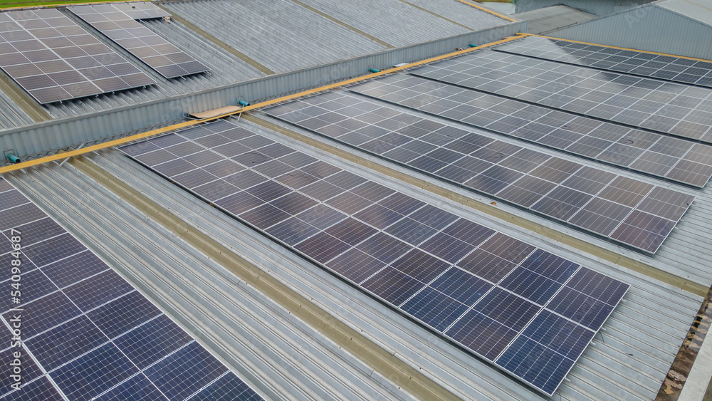 Solar panels on factory roof photovoltaic solar panels absorb sunlight ...