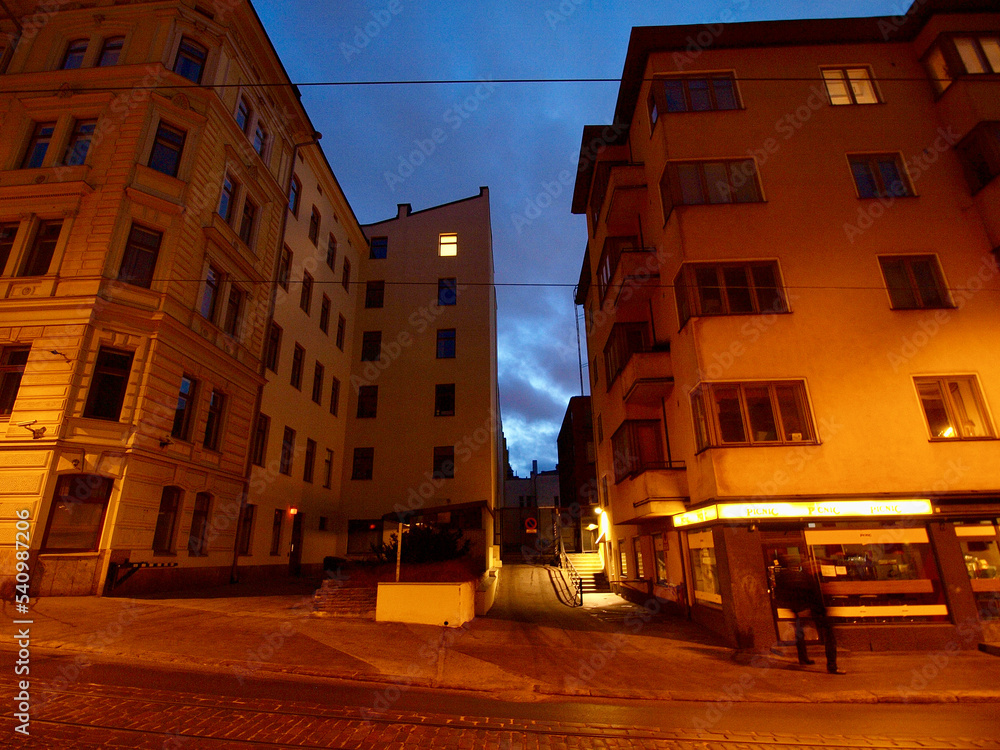 Helsinki, Finland, February 2018 - A close up of a street in front of a ...