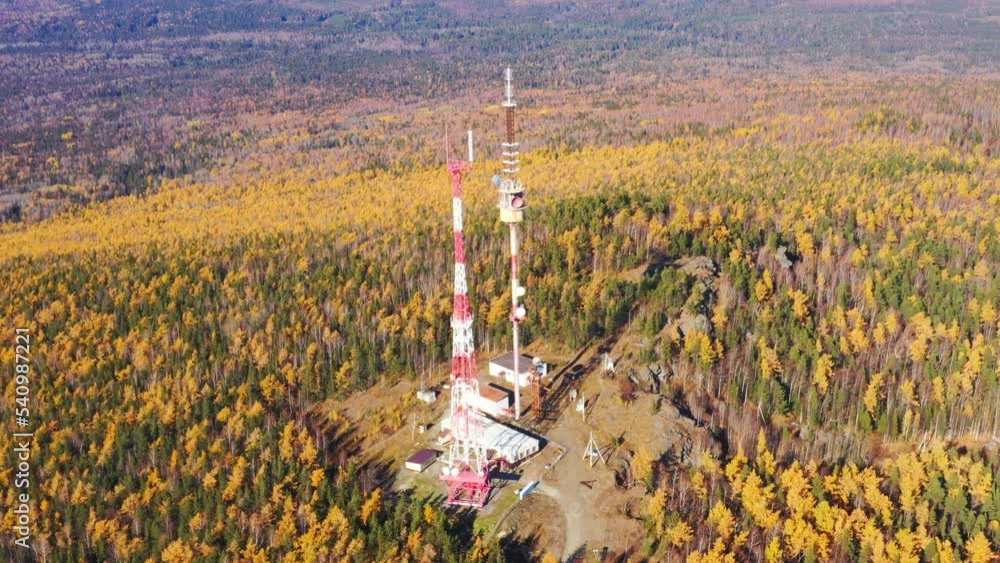 Radio tower on top of mountain in the middle of a forest. View from above vídeo de Stock | Adobe ...