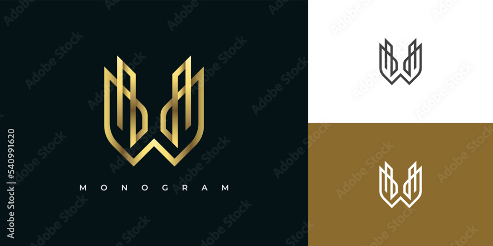 Abstract Gold Letter W Monogram Logo Design with Line Style for ...