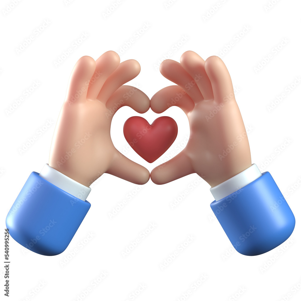 Cartoon 3d hands in shape of heart. Hands in romantic love gesture. 3D ...