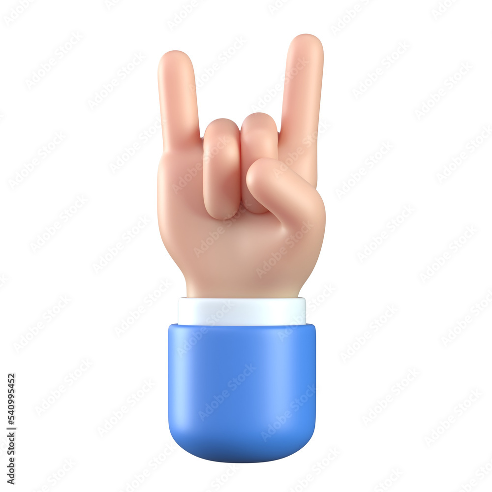 Cartoon 3d hand showing sign of the horns, rock and roll hand, heavy ...