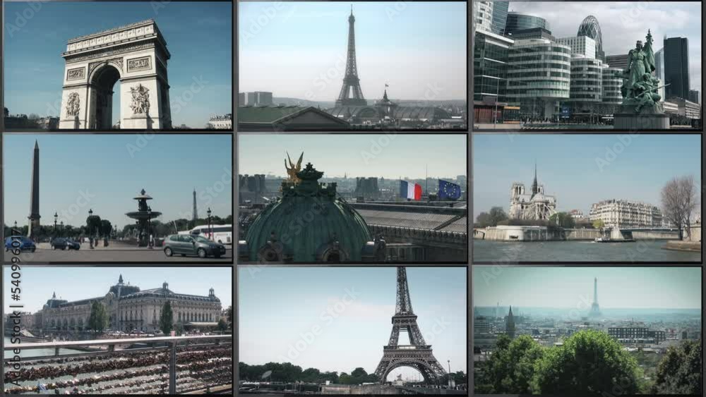 Split Screen Monitor Famous Landmarks Paris Monuments. Split screen ...