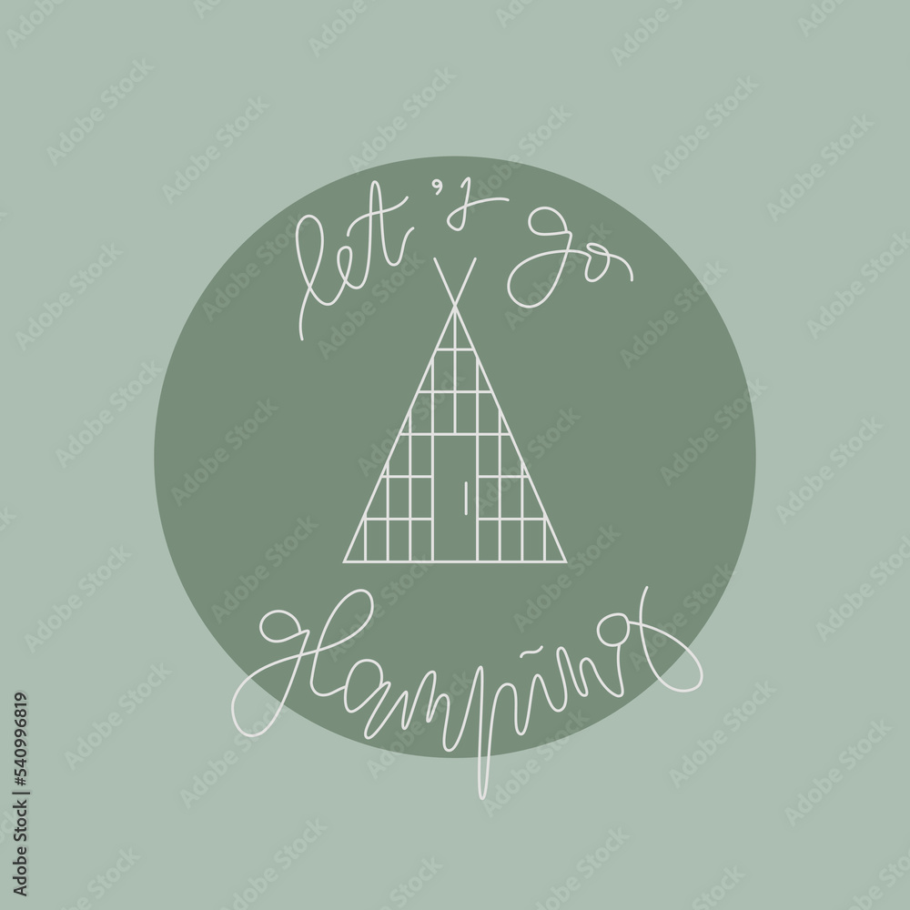 Vector linear camping icon, label, logo. Modern outdoor camp, trekking ...