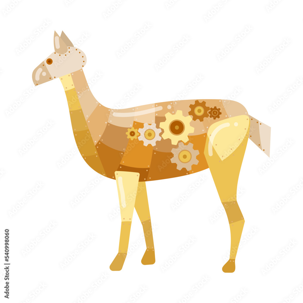 Mechanical llama cartoon illustration. Robotic bird toy isolated on ...