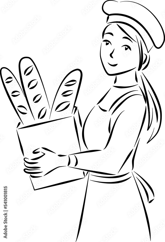 Girl baker linear vector illustration for design bakery logo, icon or ...