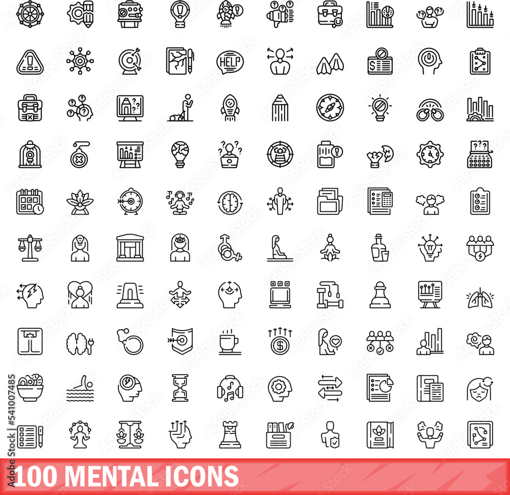 100 mental icons set. Outline illustration of 100 mental icons vector ...