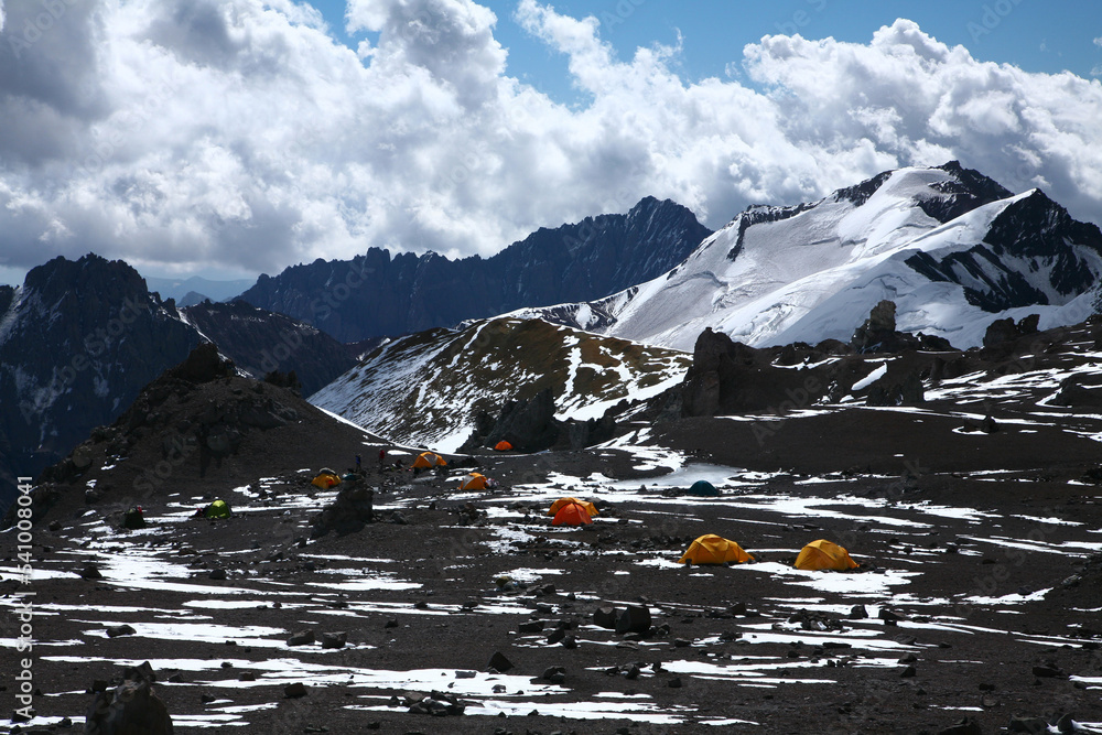 Camp Nido de Condores on the Normal Route on Aconcagua in the Andes ...