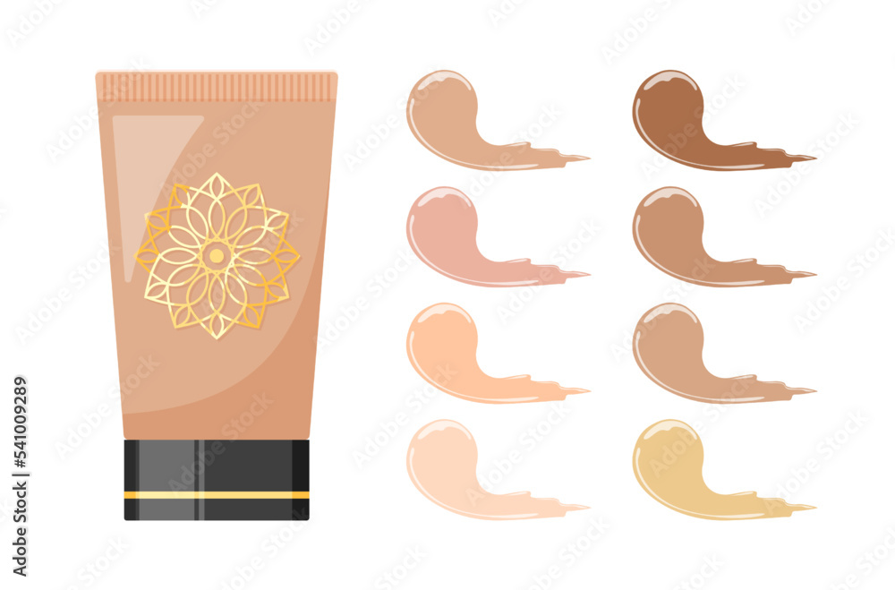 Makeup face foundation palette set. Vector illustrations of tube and ...