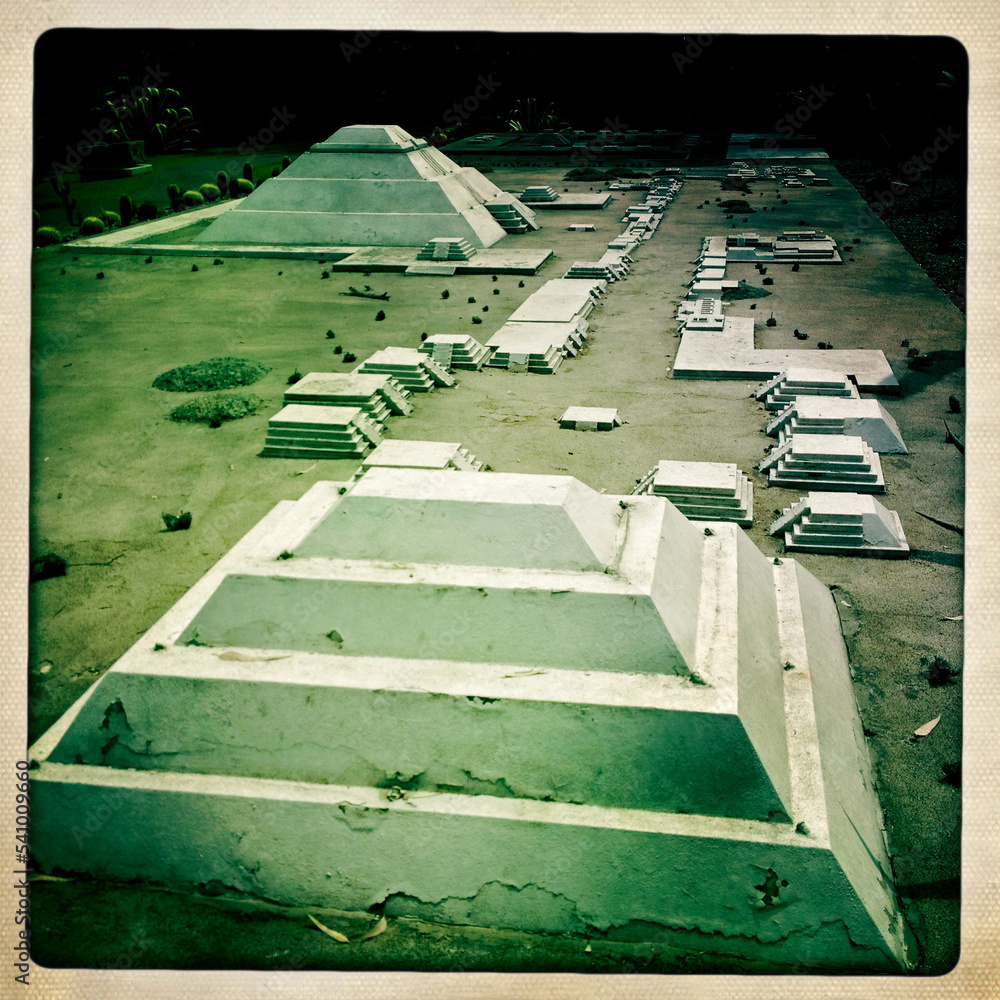 A scale model of the city of Teotihuacan, with the Pyramid of the Moon ...