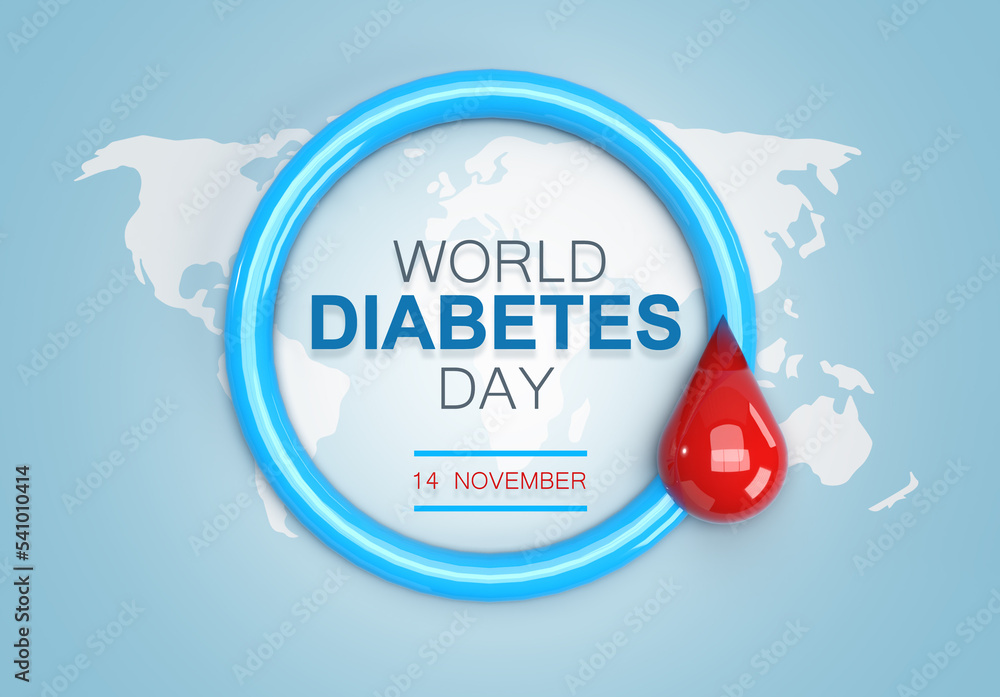 Blue circle symbolic of Diabetes awareness with red drop of blood on ...