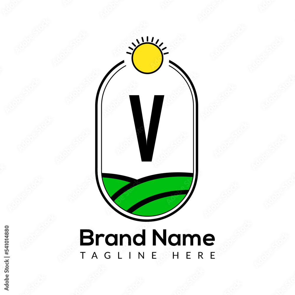 Agriculture Template On V Letter. Farmland Logo, Agro Farm, Eco farm ...