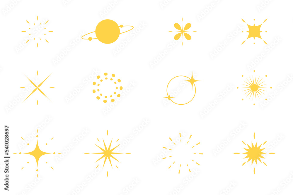 Set of sparking star. Icon and symbol. Starry vector illustration ...
