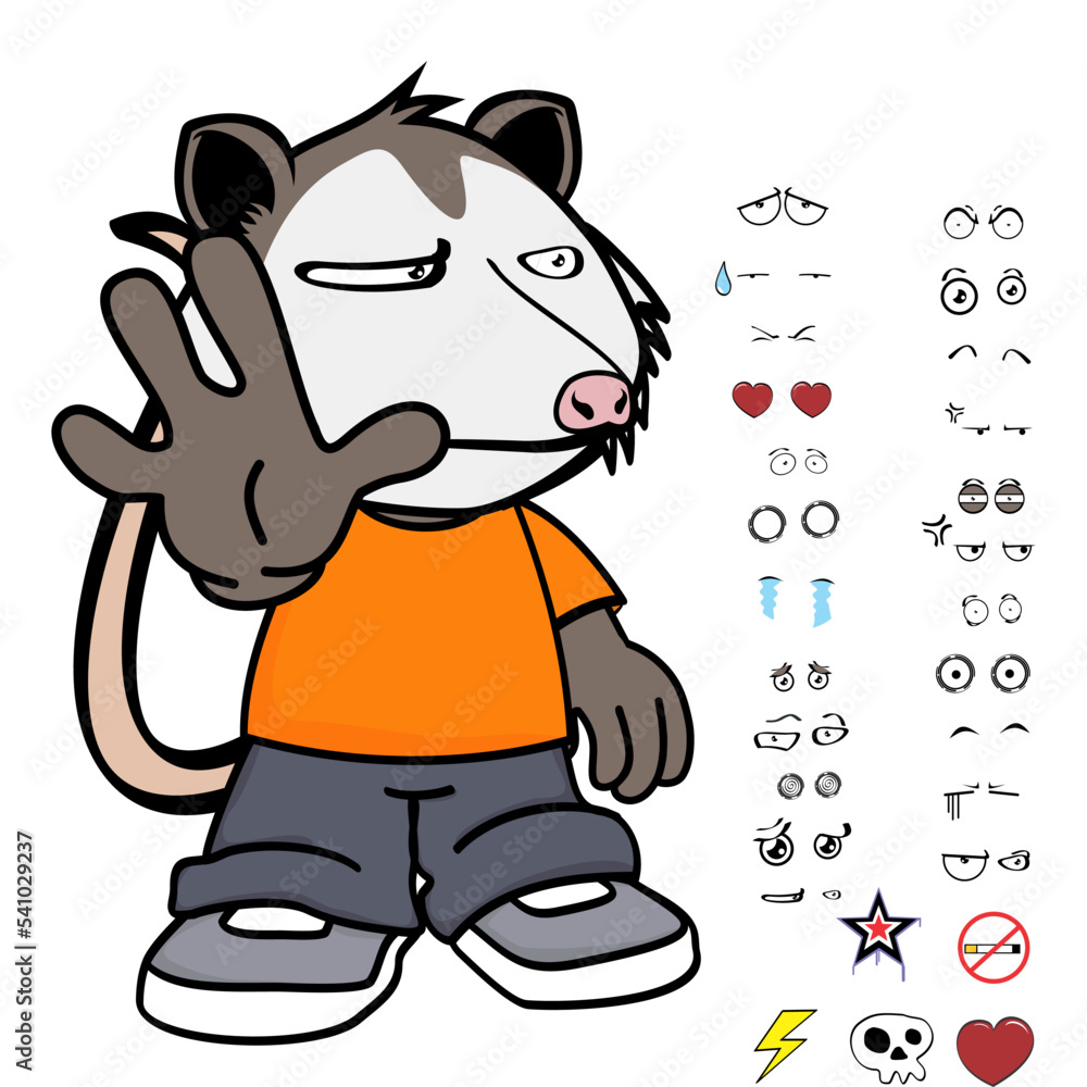 cute possum character cartoon kawaii expressions set pack in vector ...
